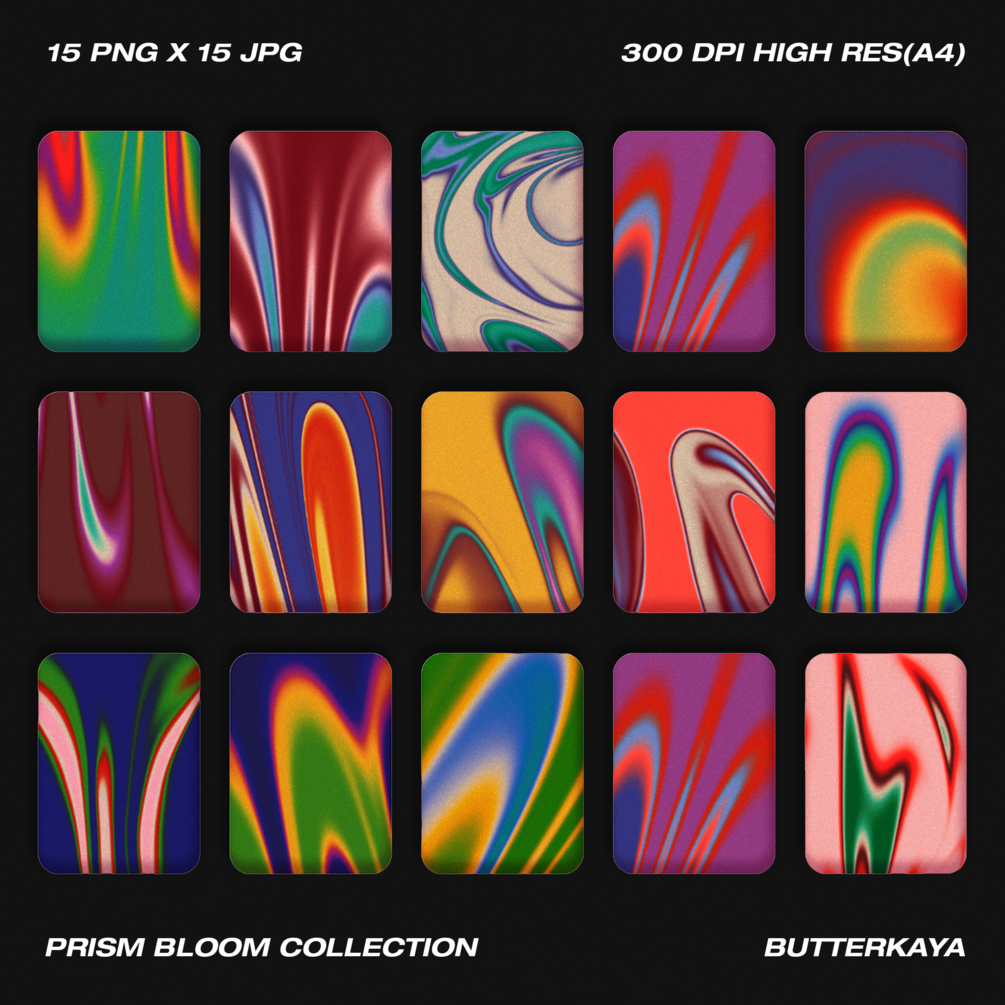 Prism Bloom Gradient Pack – 15 Dreamy A4 Backgrounds + Photoshop GRD for Design & Posters