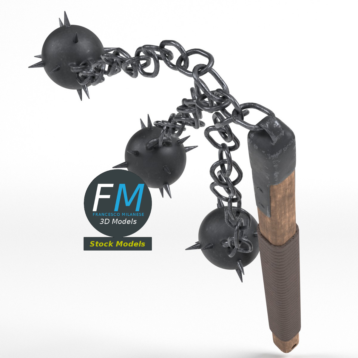 3D MODEL - Three ball medieval flail