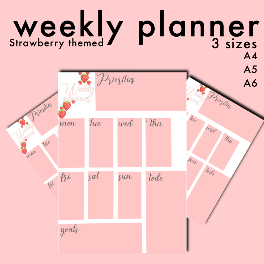 Strawberry themed weekly planner
