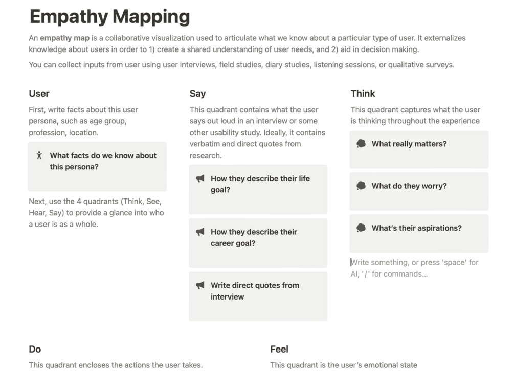 User Empathy Mapping Notion Template