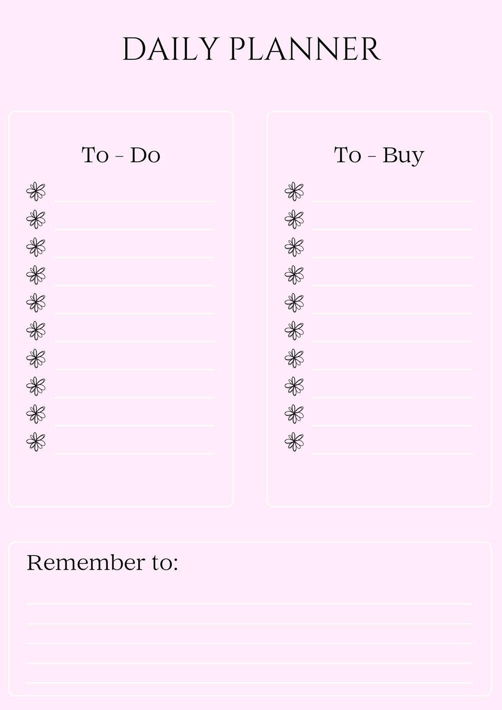 Basic Daily Planner Printable Sheet