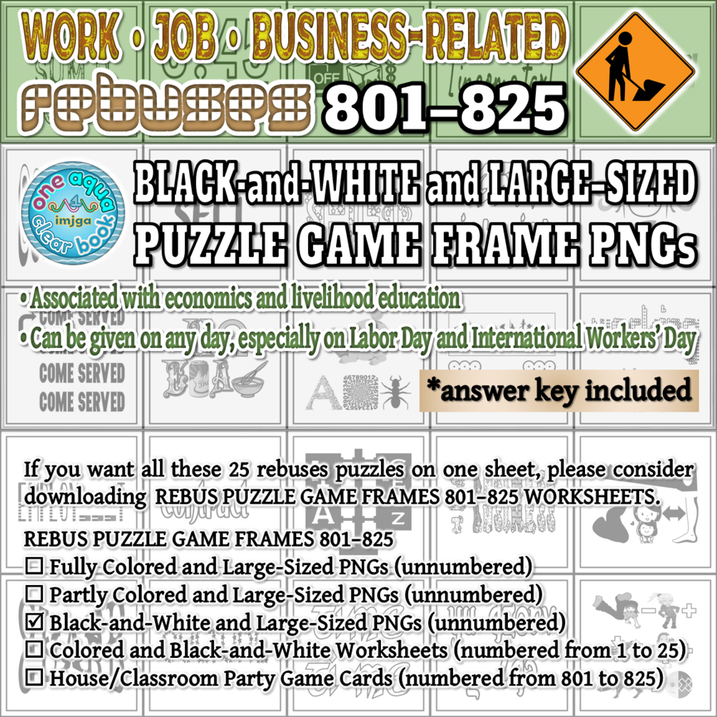 Black-and-White WORK • JOB • BUSINESS-RELATED Rebus Puzzle Game Frames ...