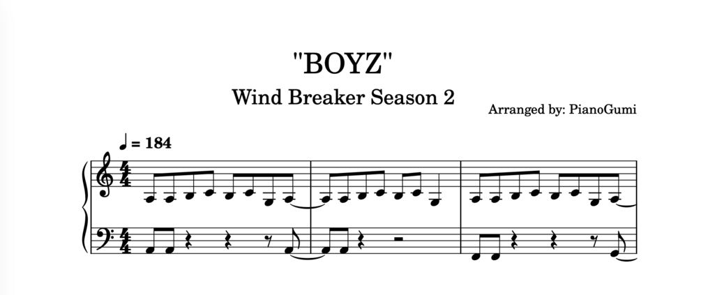 Wind Breaker Season 2 OP - "BOYZ" - EASY Piano Sheet Music