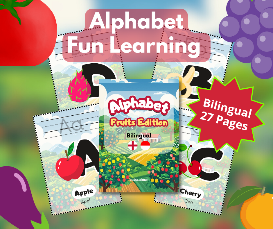 Alphabet Worksheet for Kids | Fruits Edition | Bilingual EN ID