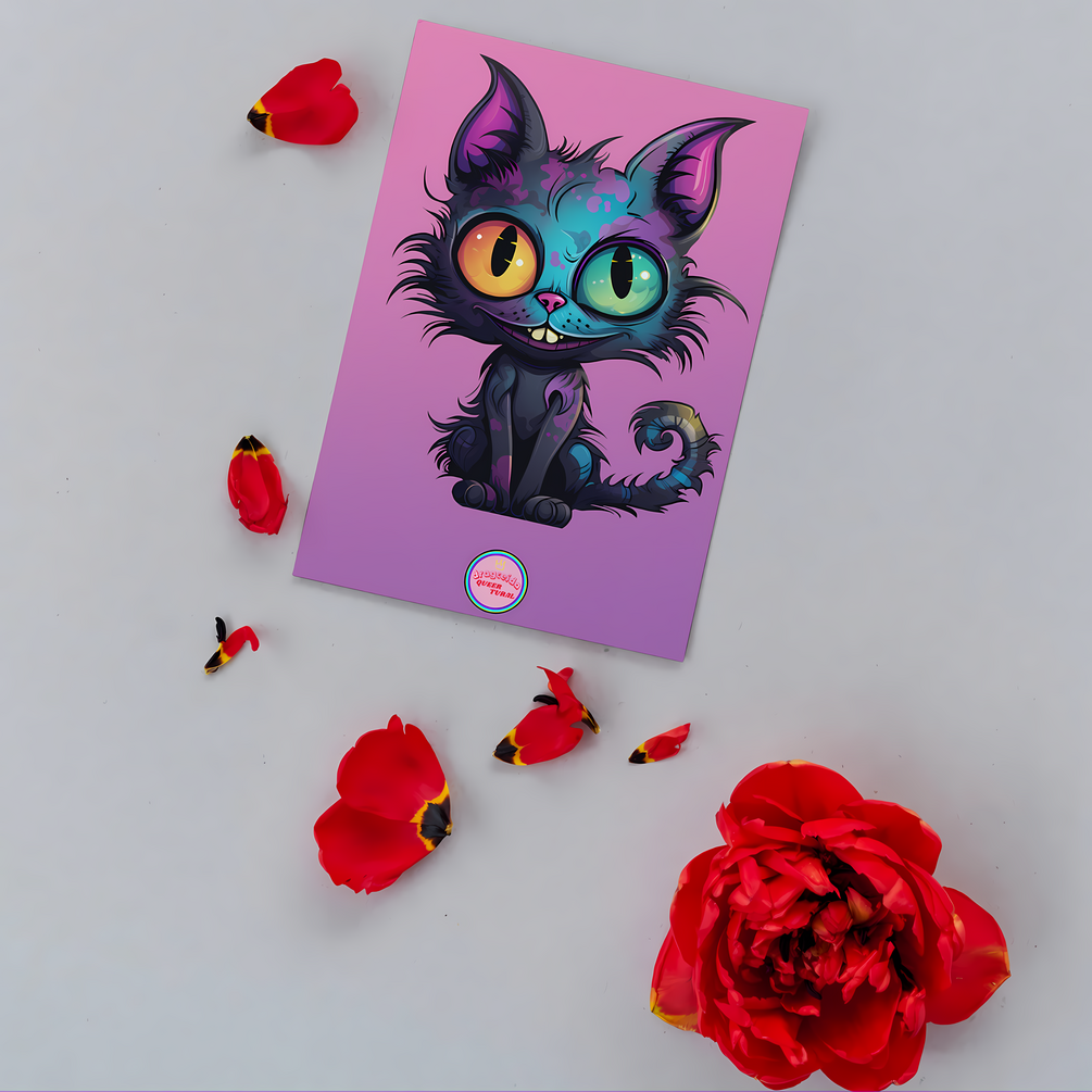 Cat illustration. Printable postcard inspired by Tim Burton. Perfect ...