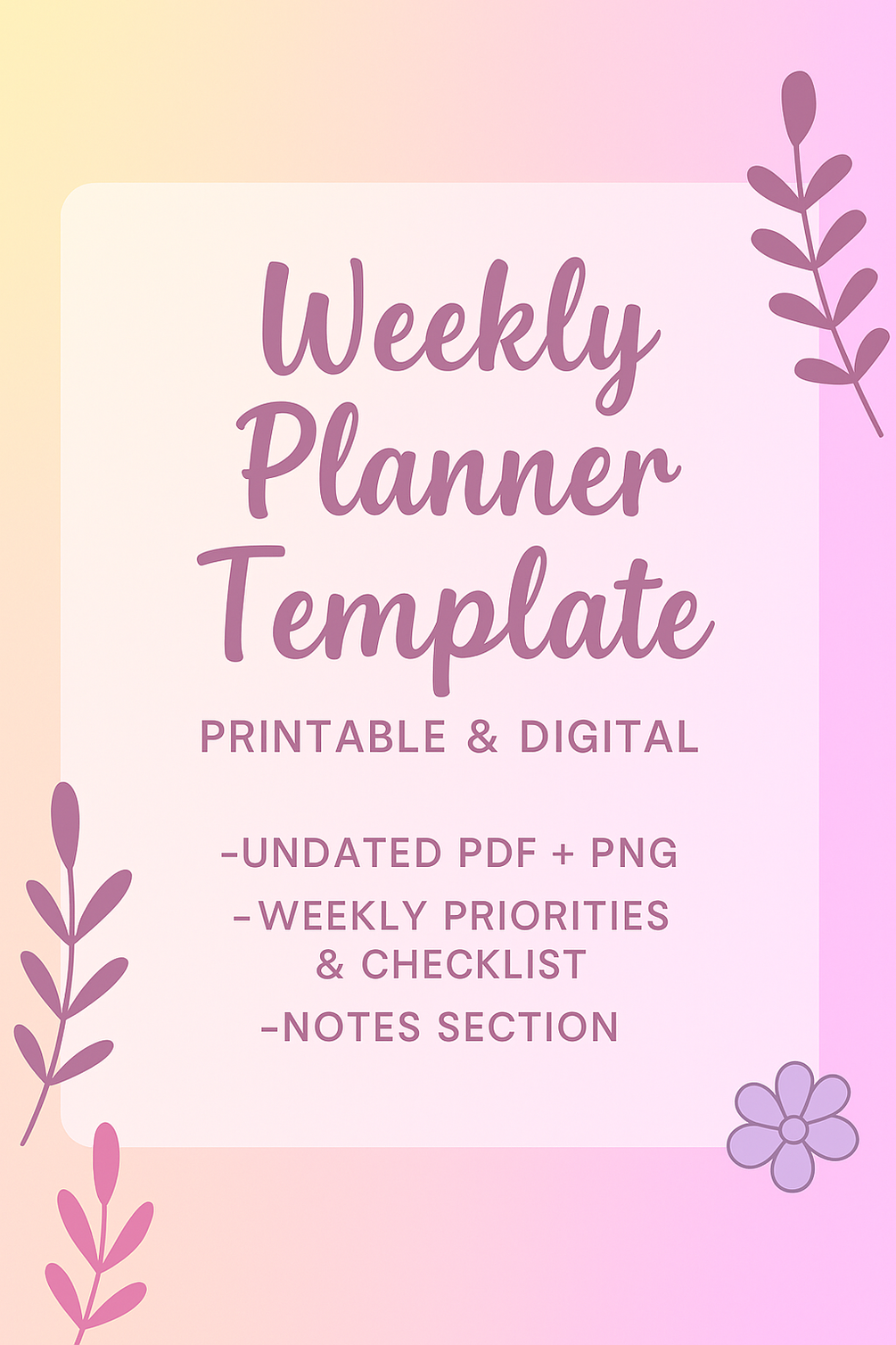 🌸 Weekly Planner Template | Printable & Digital PDF 🌸