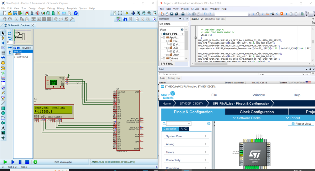 Complete Proteus Project – BME280 via SPI with STM32 (CubeMX + IAR )