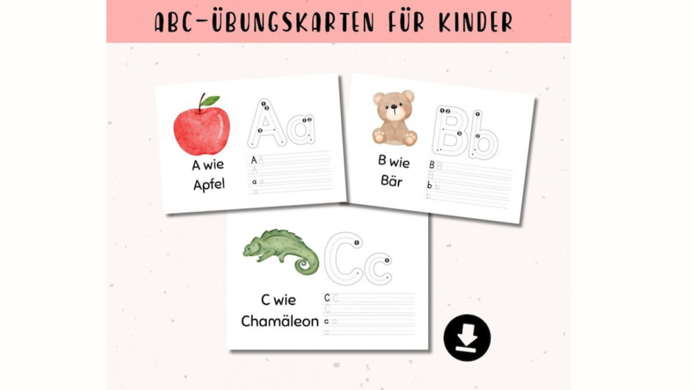 Learn to write ABC alphabet, letter cards for elementary school students