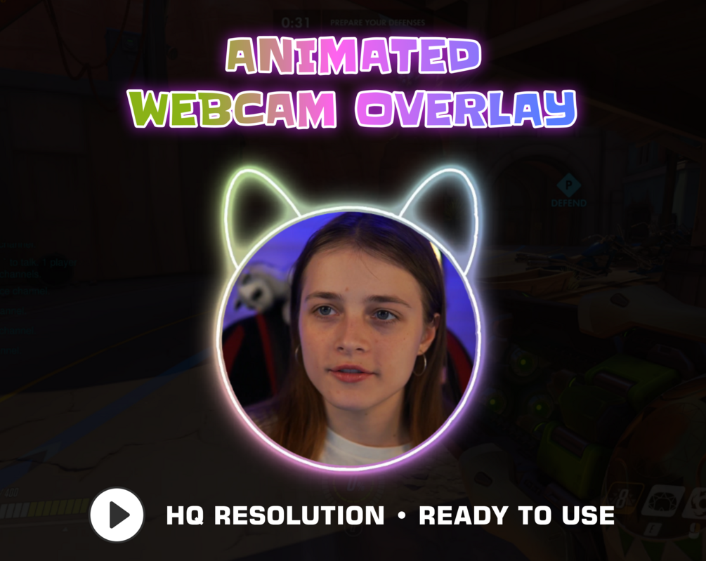 Animated Webcam Overlay for Twitch | Multicolor Neon Kitty