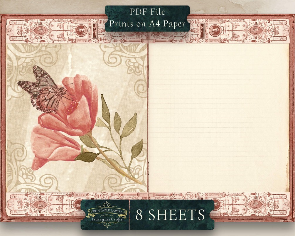 Butterflies Journal Kit Printable, Poppy Flowers Diary Pages, Digital ...