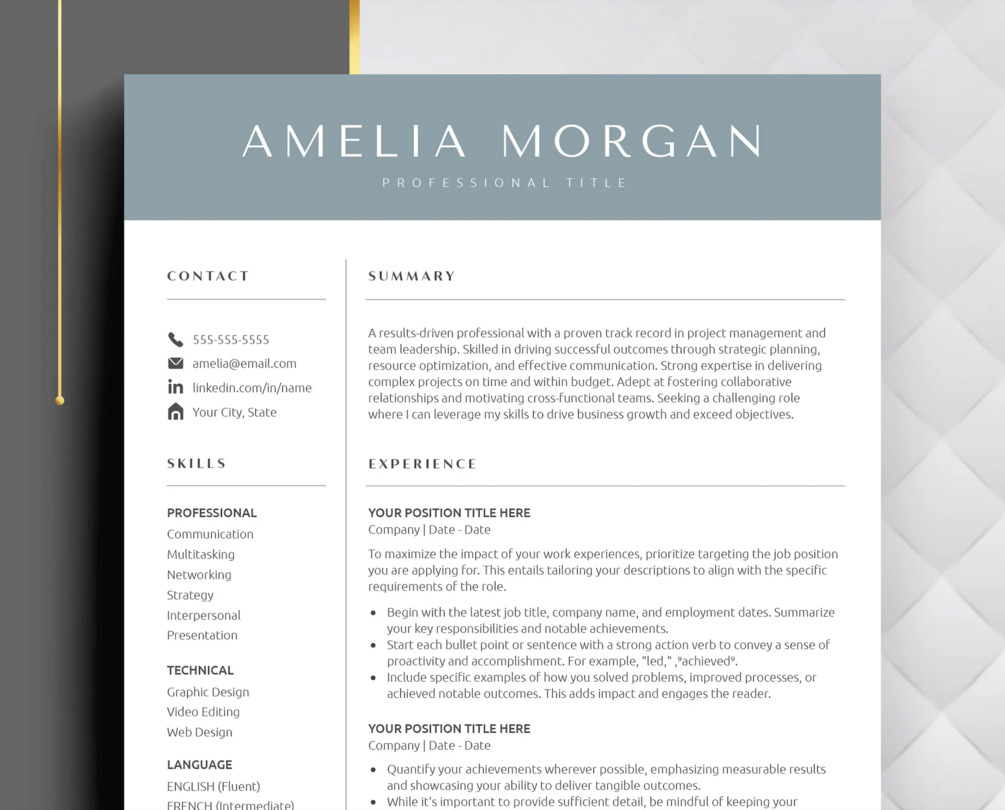 Resume Template for MS Word & Apple Pages | CV Template with 3 Cover ...