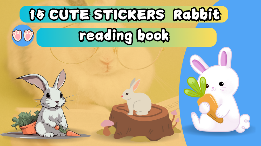 Cute Stickers Rabbit Reading Book
