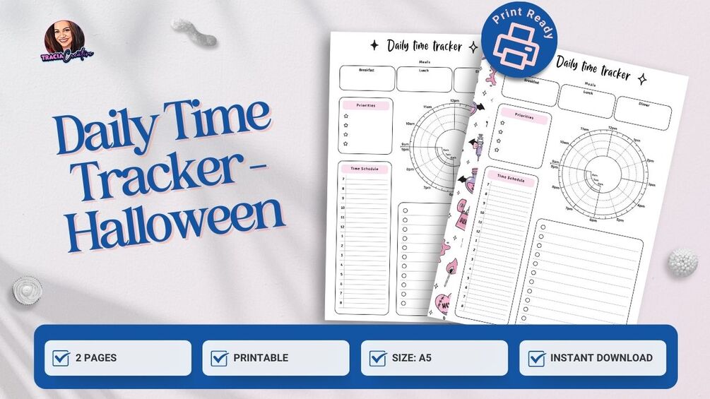 Daily Time Tracker - Halloween - Digital Download, Printable PDF