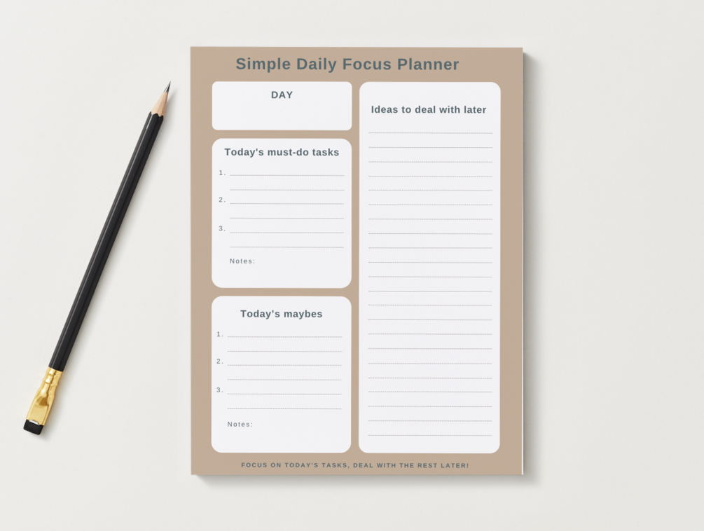 Simple Daily Focus Planner – Printable PDF | Minimalist To-Do List for ...