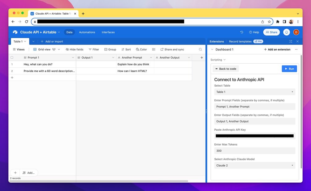 Integrate Airtable with Claude API (No 3rd Party Tools)