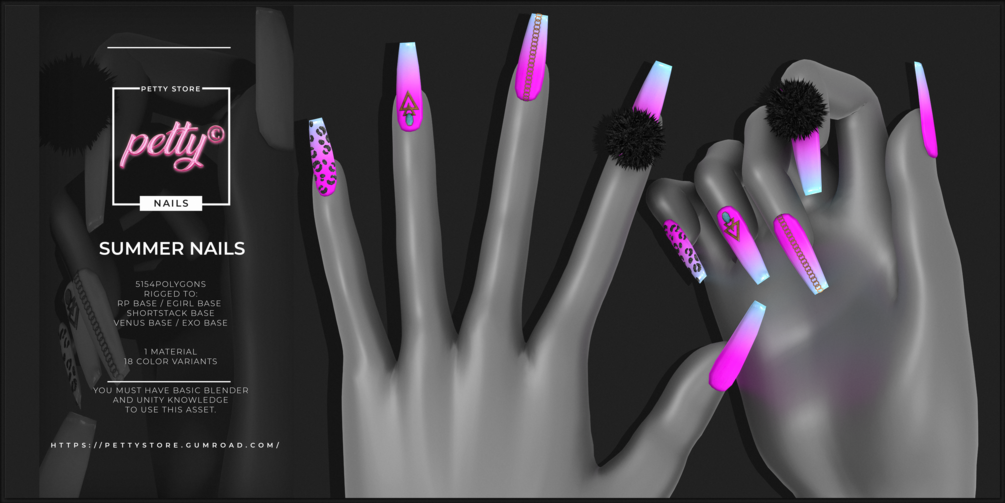 28 ꒰ა 🎀 ໒꒱ SUMMER NAILS | VRCHAT 3D GAME ASSET