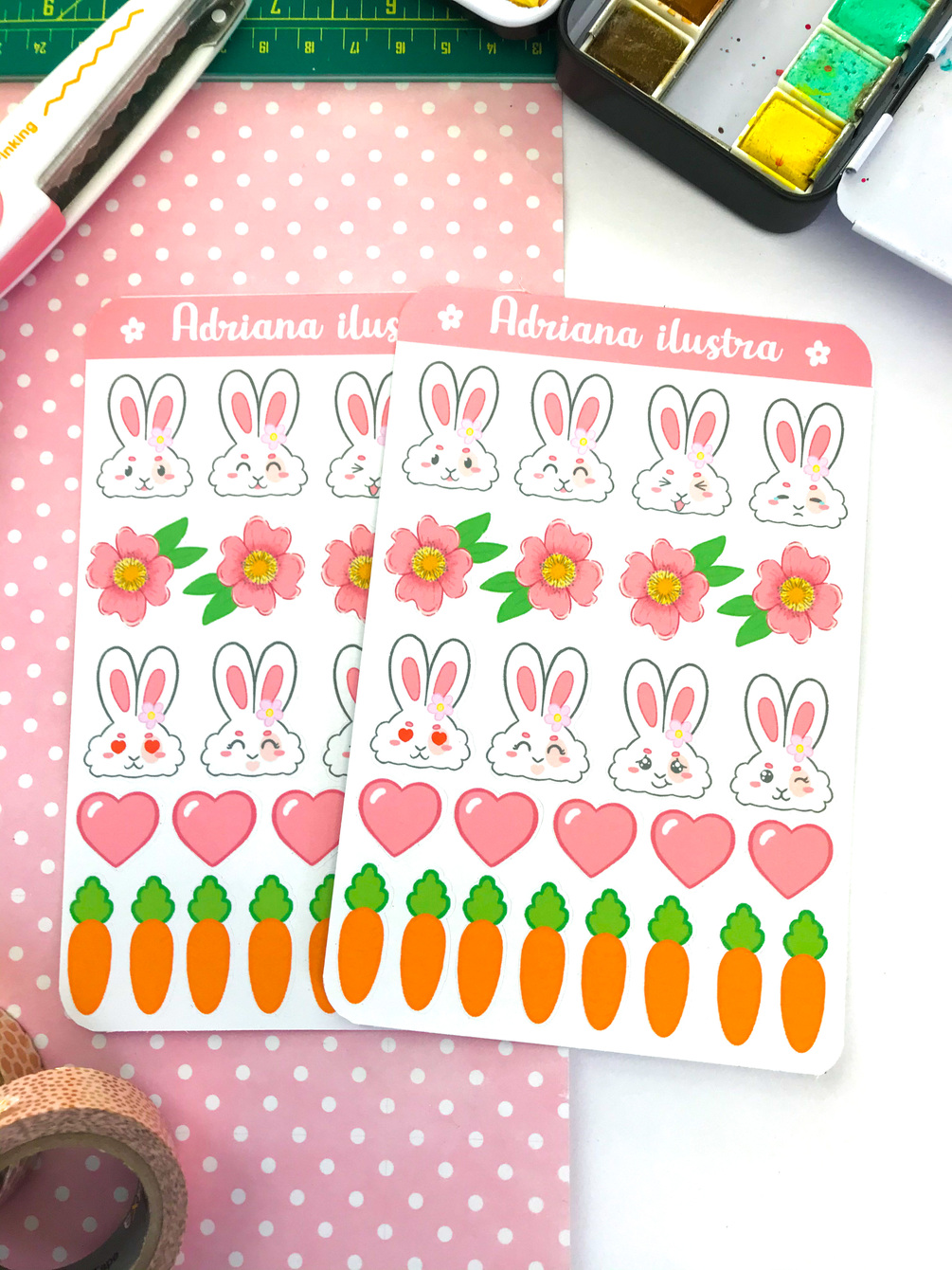 Kawaii bunny planner sticker sheet, Rosita bunnies sticker