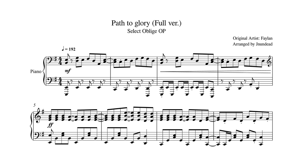 [Select Oblige OP] Path to glory (Full ver.) Piano Arrangement
