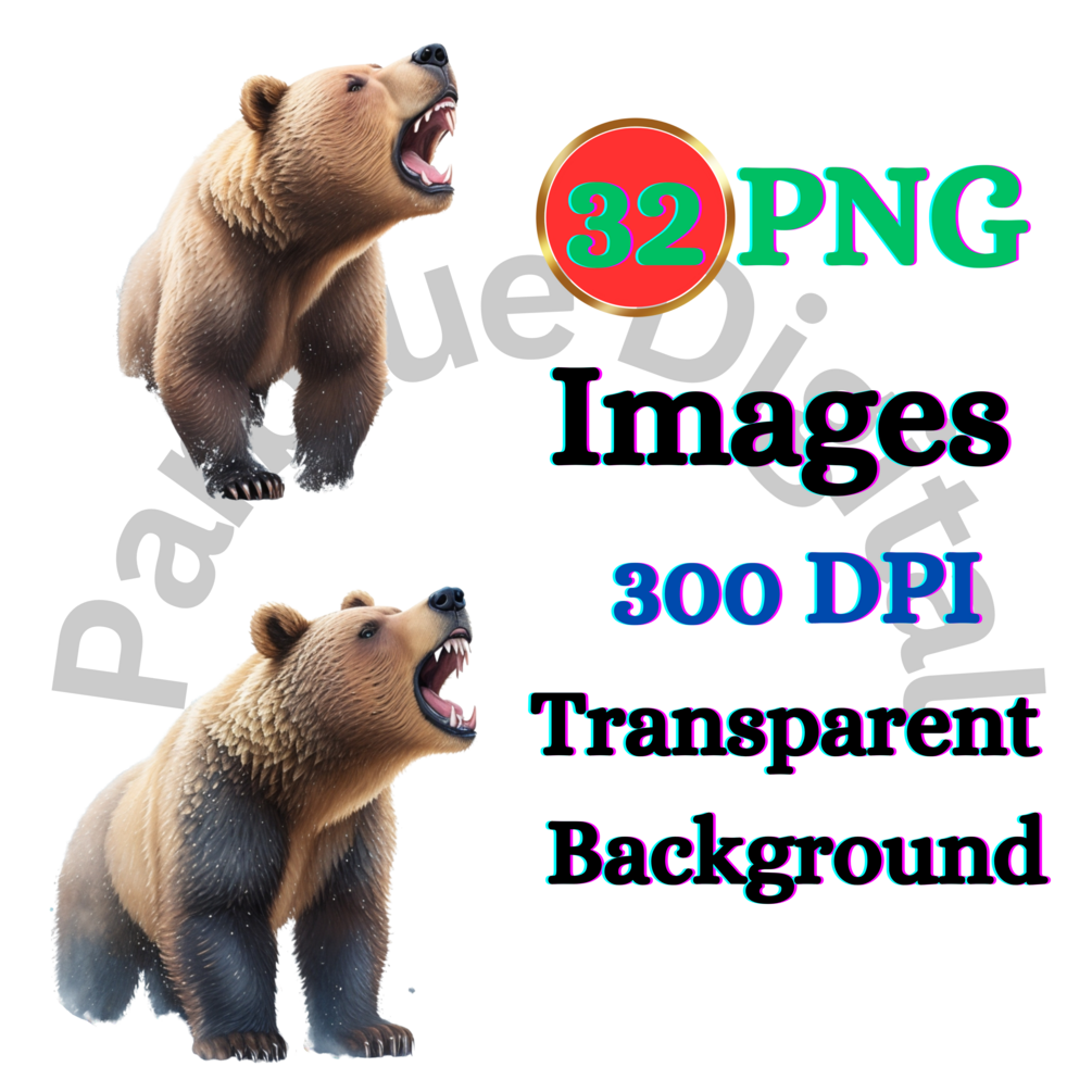 Roaring Bear Clip Art With Transparent Background | Digital Download ...