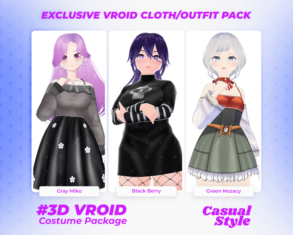 Elegant Casual Outfit Pack-VRoid Clothing Pack, Casual Outfits, Digital ...