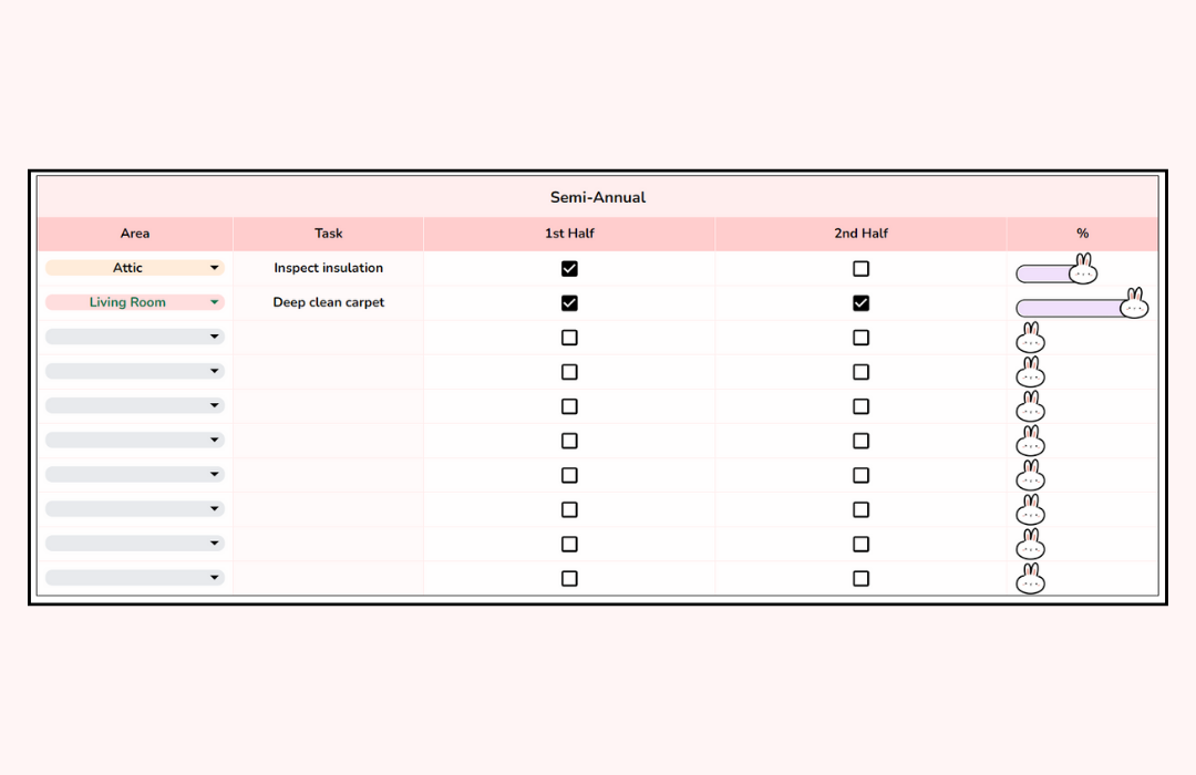Cleaning and Chores Planner Spreadsheet – Cute Bunny