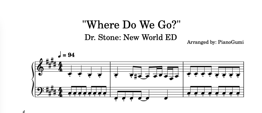 Dr. Stone: New World ED - "Where Do We Go?" - EASY Piano Sheet Music
