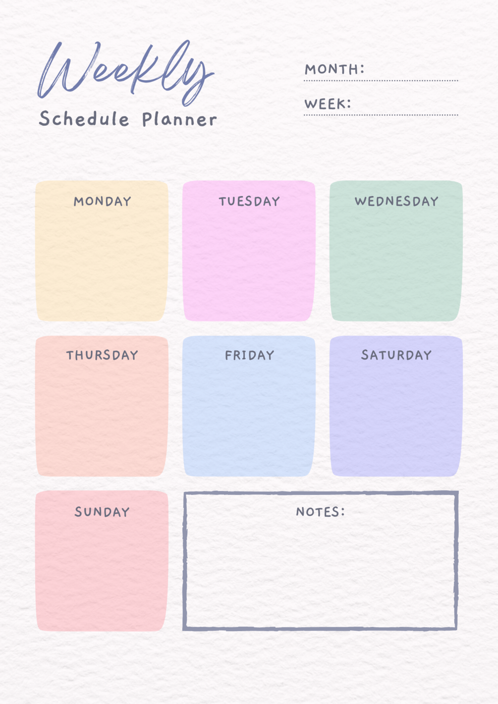 Beautiful Colorful Kids Weekly Planner PDF