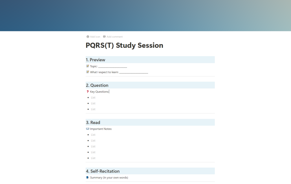 PQRST Study Session Template