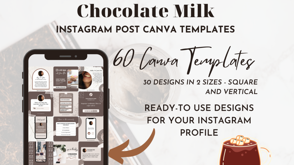 60 Instagram Post Templates for Canva (2 sizes - square + vertical)