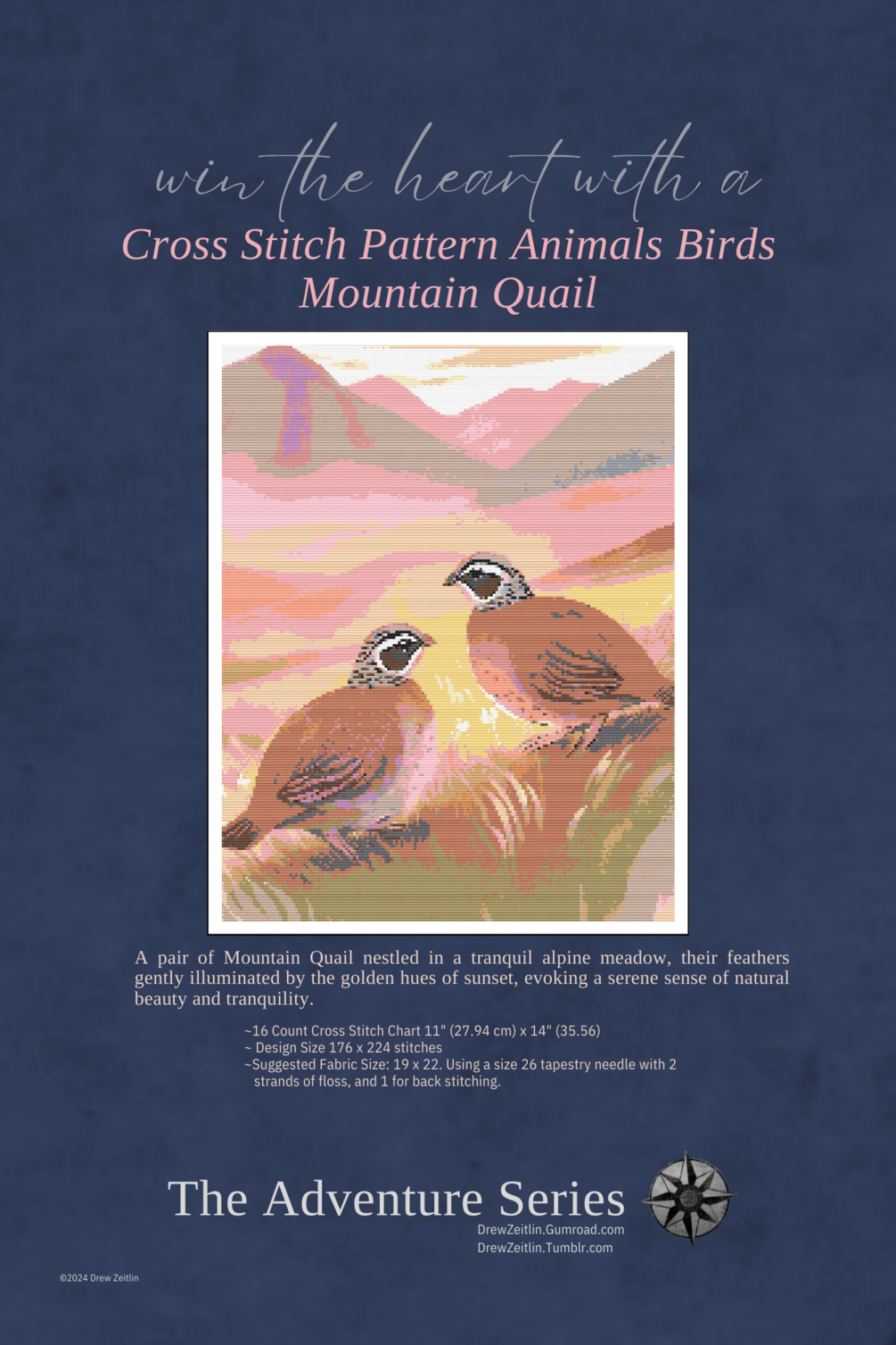 Cross Stitch Pattern Animals Birds Mountain Quail With Story and Audio