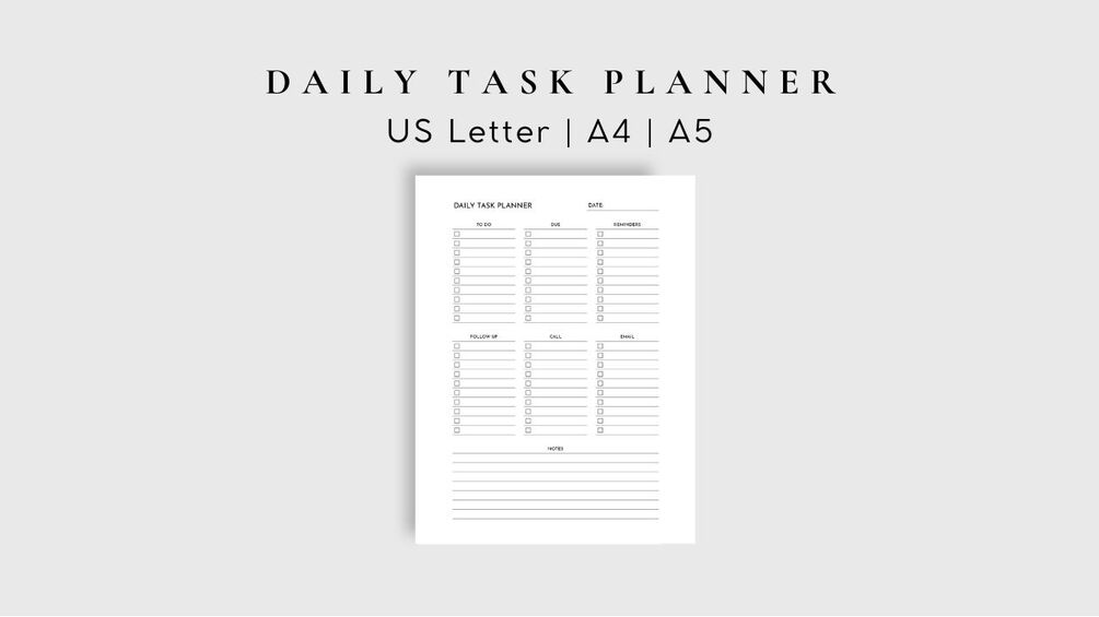 Daily Task Planner, 3 Pages, Instant Download