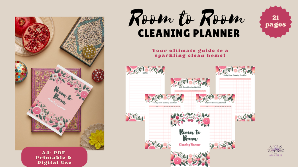 Room to Room Cleaning Planner- Pink Grapefruit Series