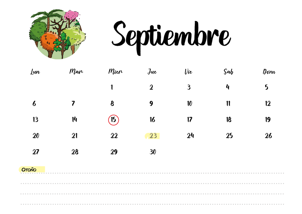 September / Septiembre - Monthly calendar / Calendario Mensual