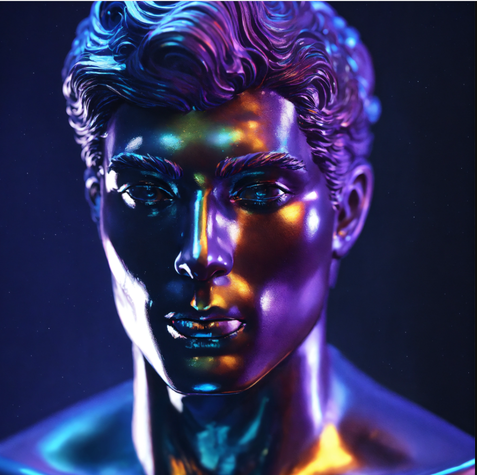 A stunning iridescent male marble bust, unreal engine render