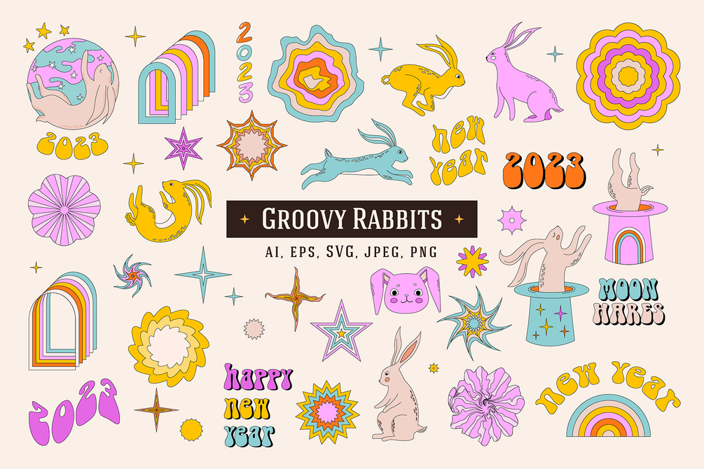30 Groovy Rabbit Illustrations