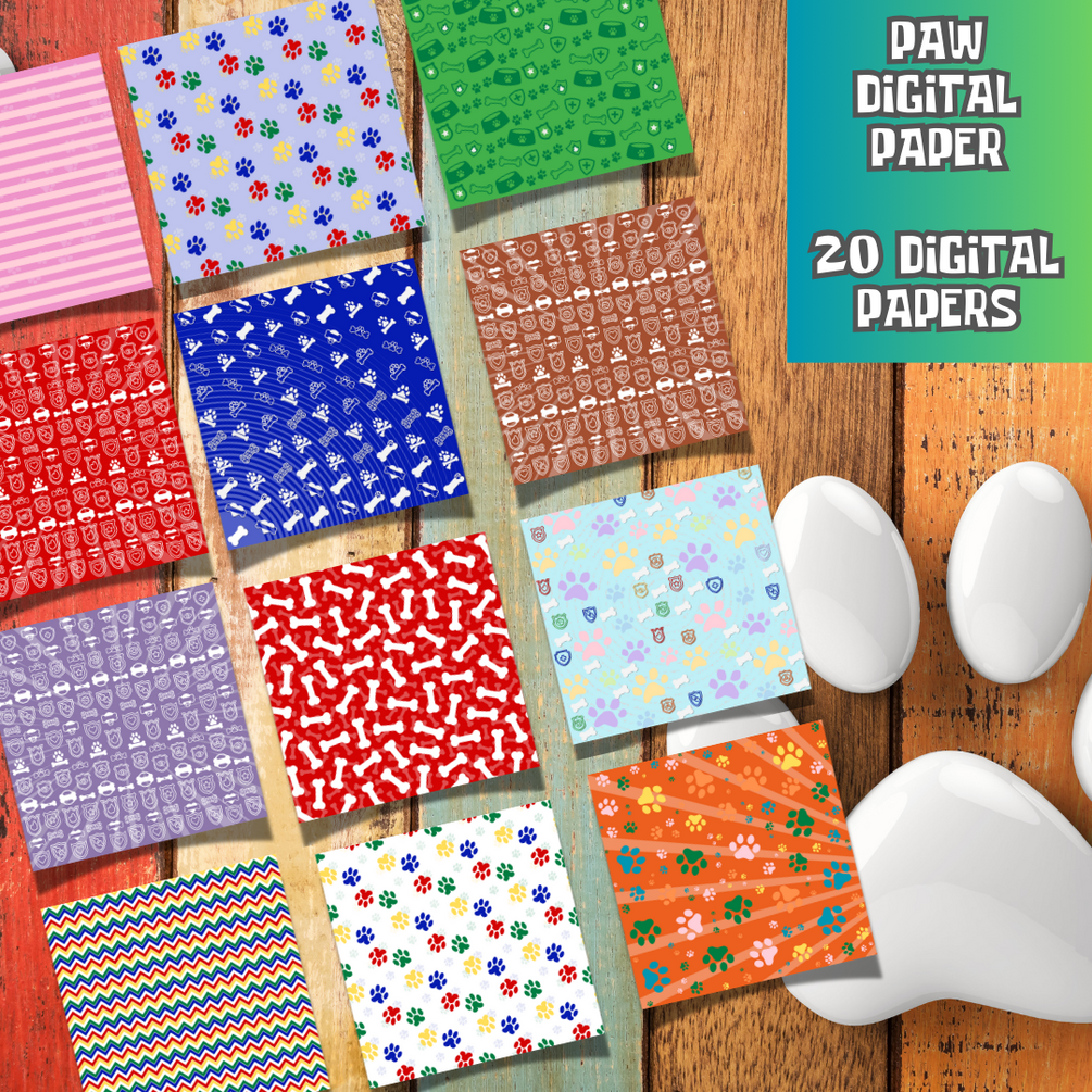 Paw Digital Printable Papers, Scrapbook Patrol, 20 Pages, Seamless ...