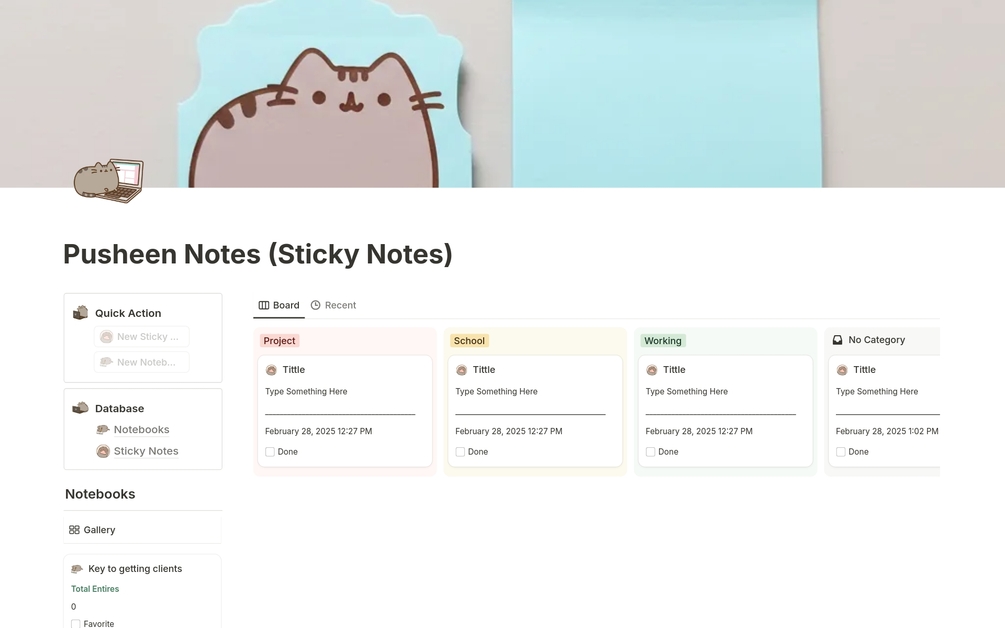 Pusheen Notes (Sticky Notes) - Notion