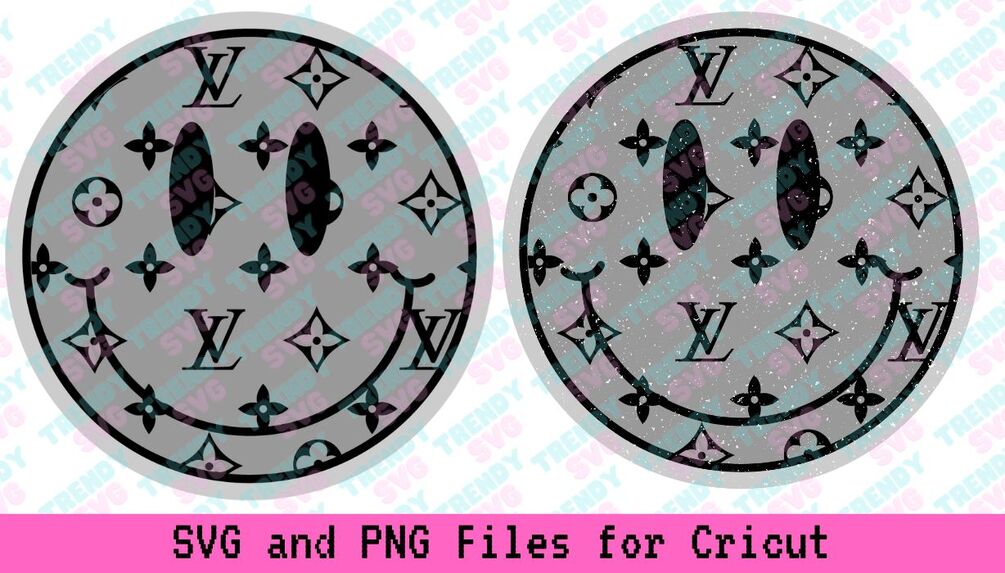 Black Smiley face SVG PNG, Preppy LV SVG