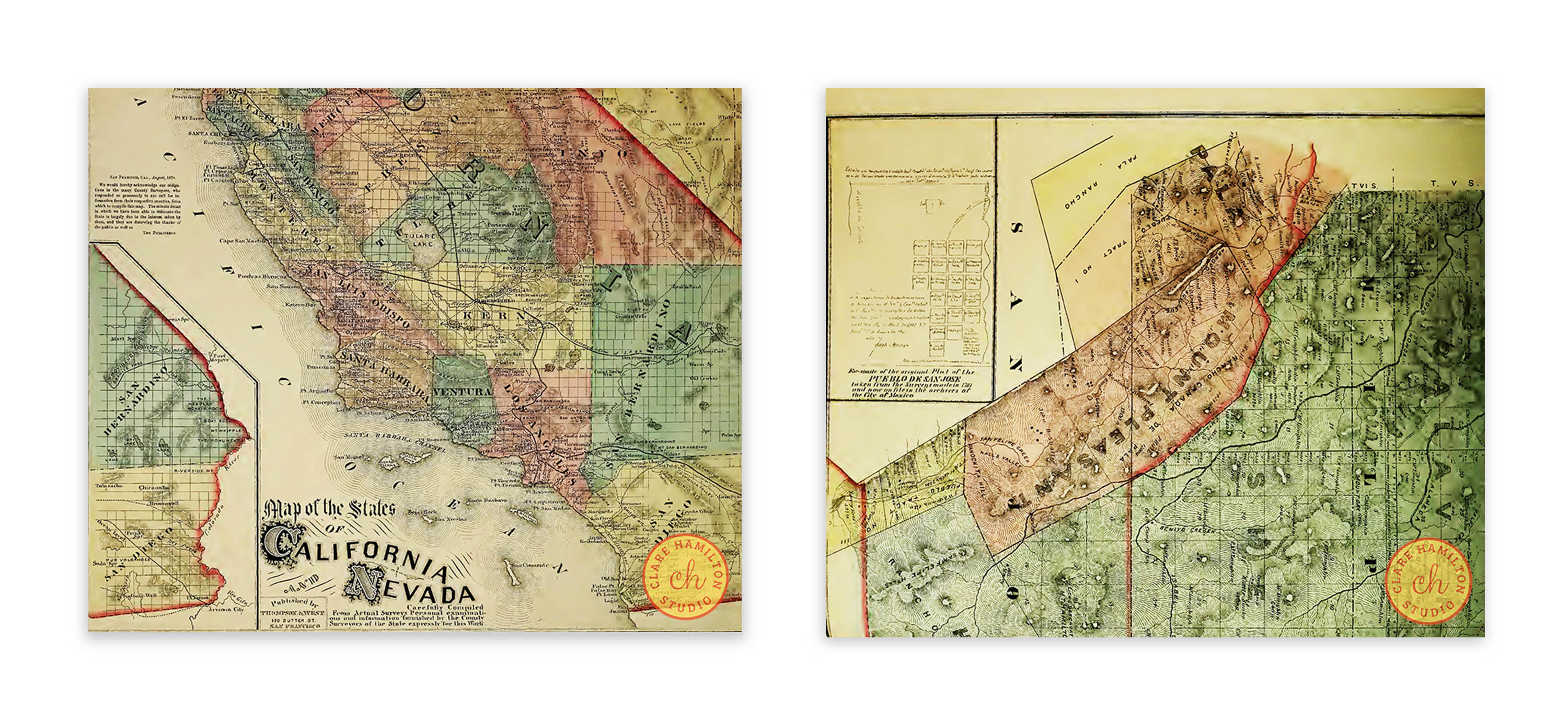 Vintage California Maps Set 1 Digital Paper