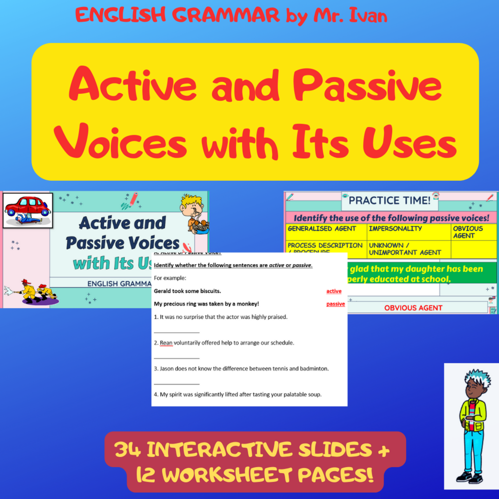 Active and Passive Voices with Its Uses for Power Point Slides and PDF ...