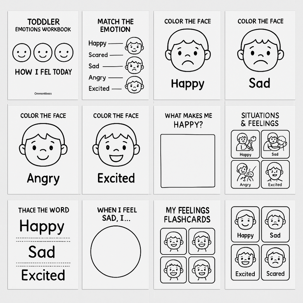 Kids Emotions Printable Workbook/Worksheet (Ages 3–5)