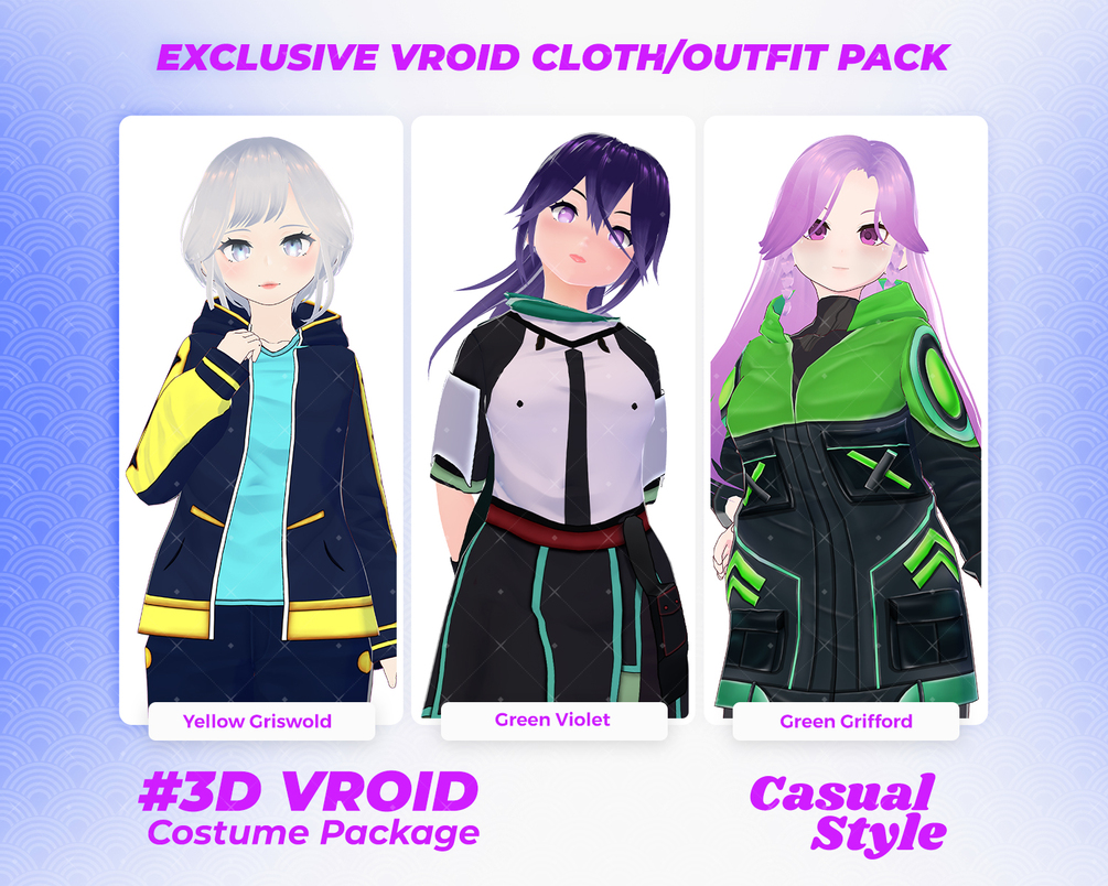 Virtual Casual Fashion Package - VRoid Clothing Pack, Kawaii Clothes, Vroid Outfits, Casual Girl ...