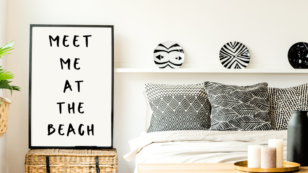 Meet Me At The Beach Print Trendy Coastal Art Blue Typography Poster ...