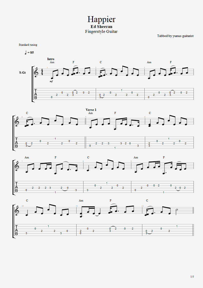 TAB. Happier - Ed Sheeran