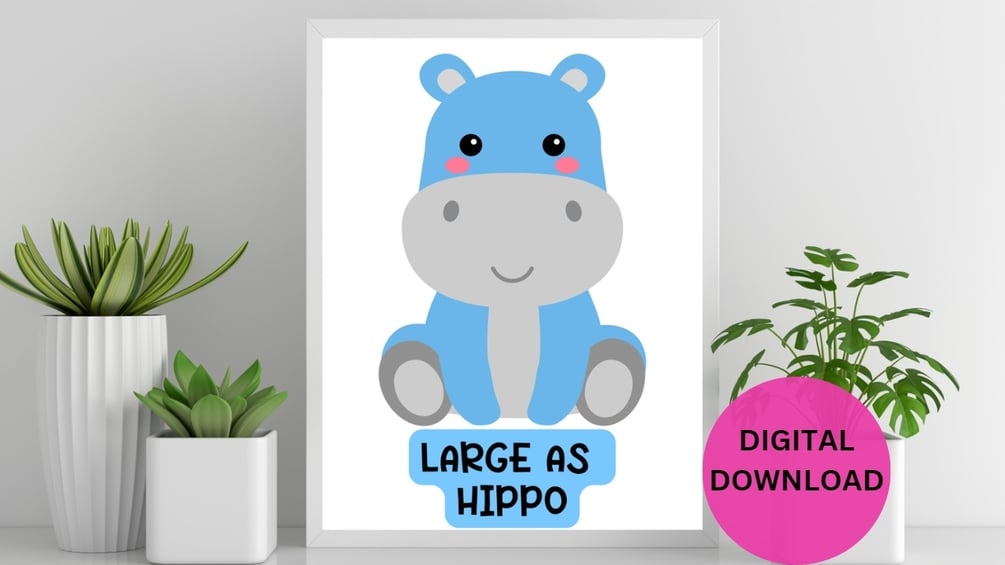 Animal Theme Hippo Printable Wall Art