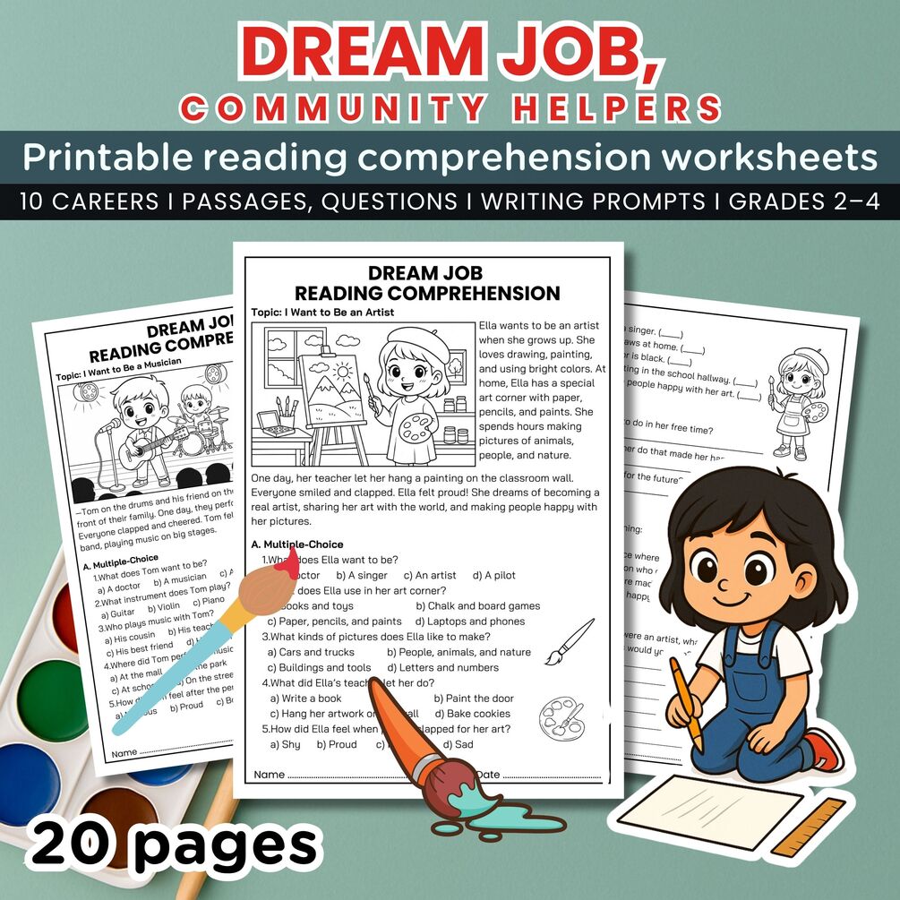 Dream Job Reading Comprehension Worksheets for Grades 2–4, 10 Career ...