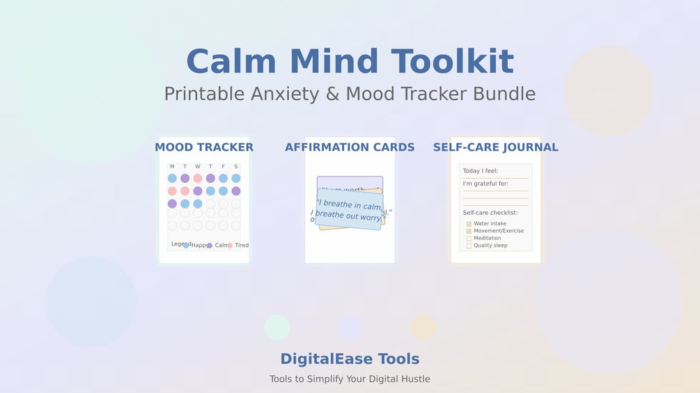 Calm Mind Toolkit – Printable Anxiety & Mood Tracker.