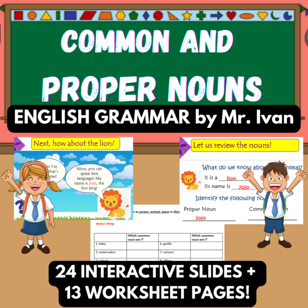Types of Nouns for Power Point Slides and PDF Worksheets - Bundle