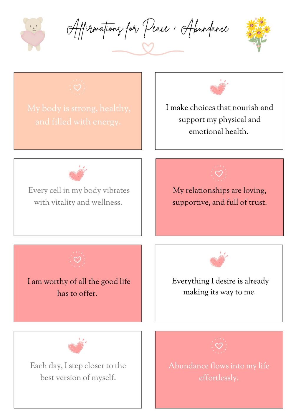 Printable Affirmation Cards + Poster | Soft Pink Minimalist