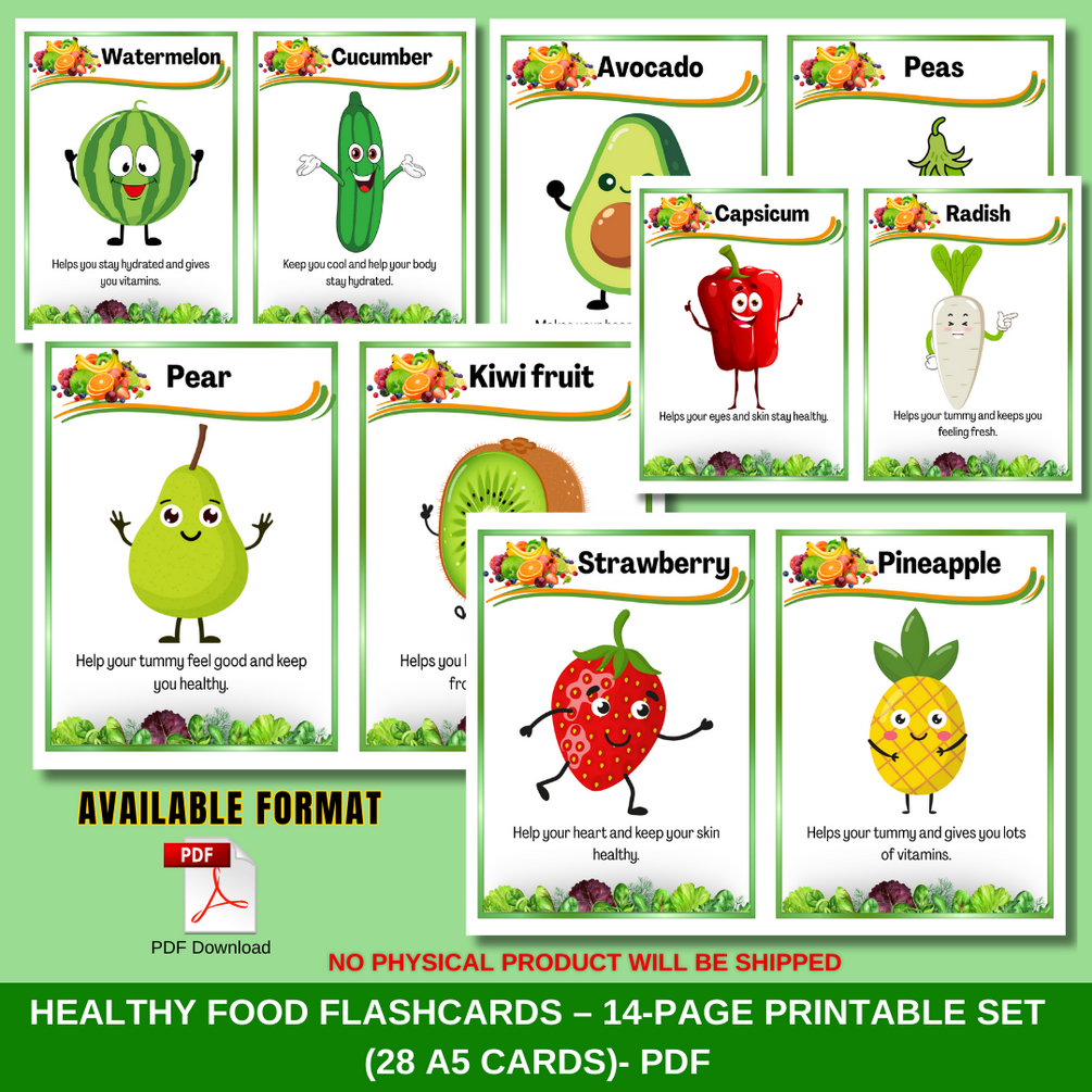 Healthy and Unhealthy Food Flashcards | 25 Pages (50 A5 Cards ...